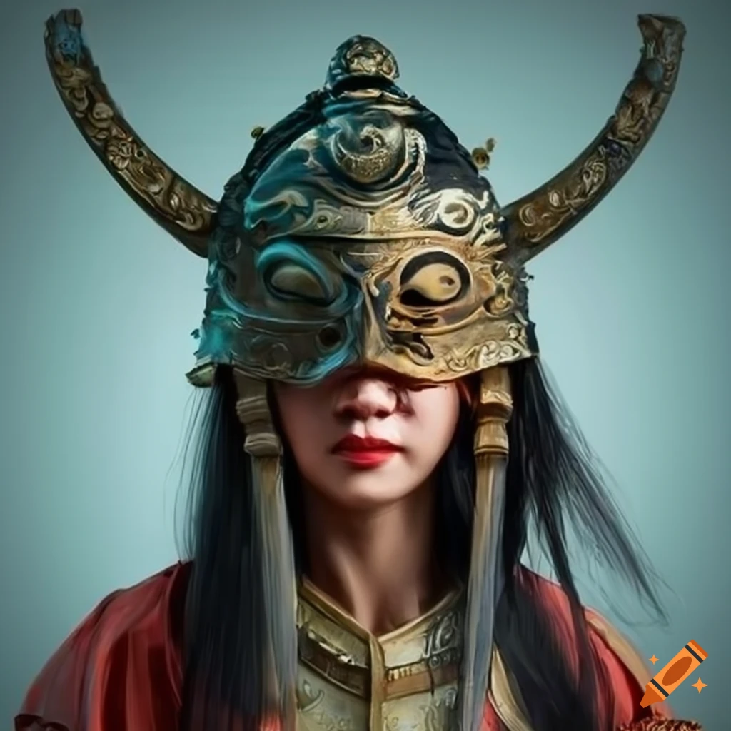 Ancient chinese warrior woman with a warrior mask on Craiyon