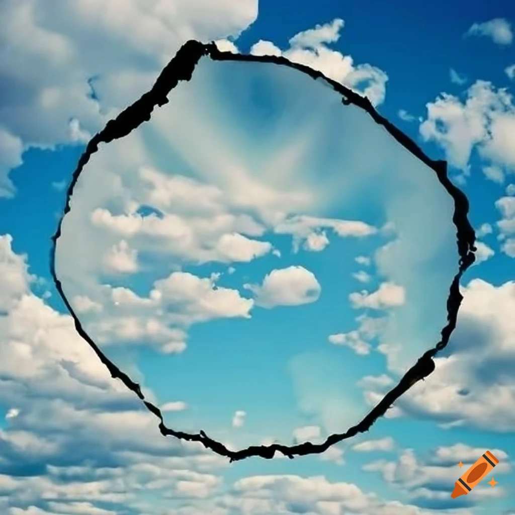 Splitting cloudy sky with cracked glass in foreground on Craiyon