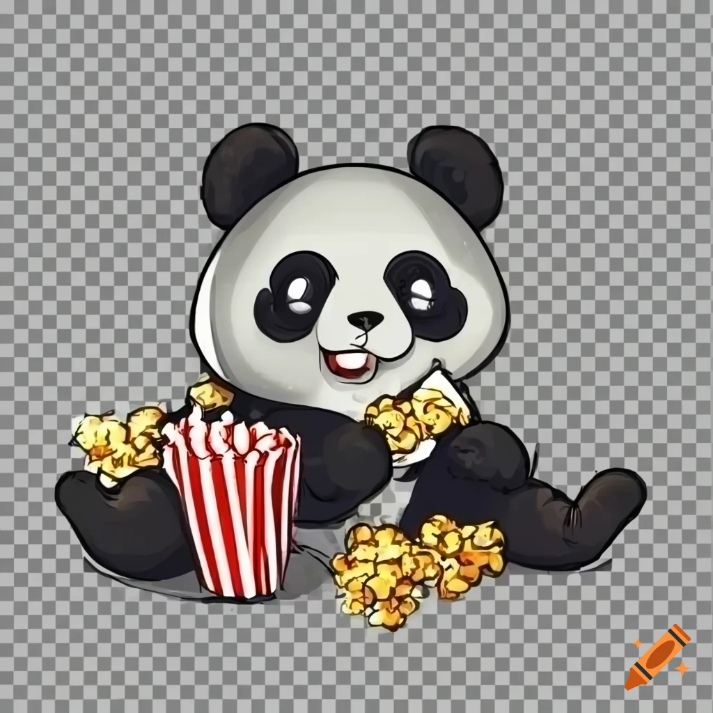 Panda eating popcorn in a comic style on a transparent background on ...