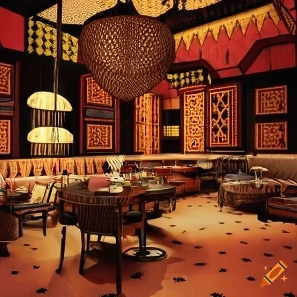 African-inspired restaurant interior with vibrant patterns and textiles ...