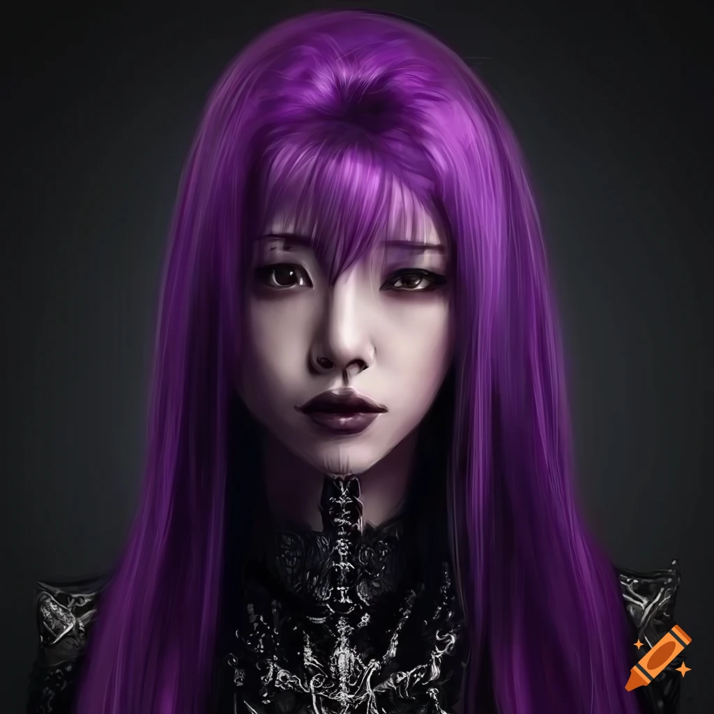Gothic asian with big purple hair in a macabre and enchanting style on ...