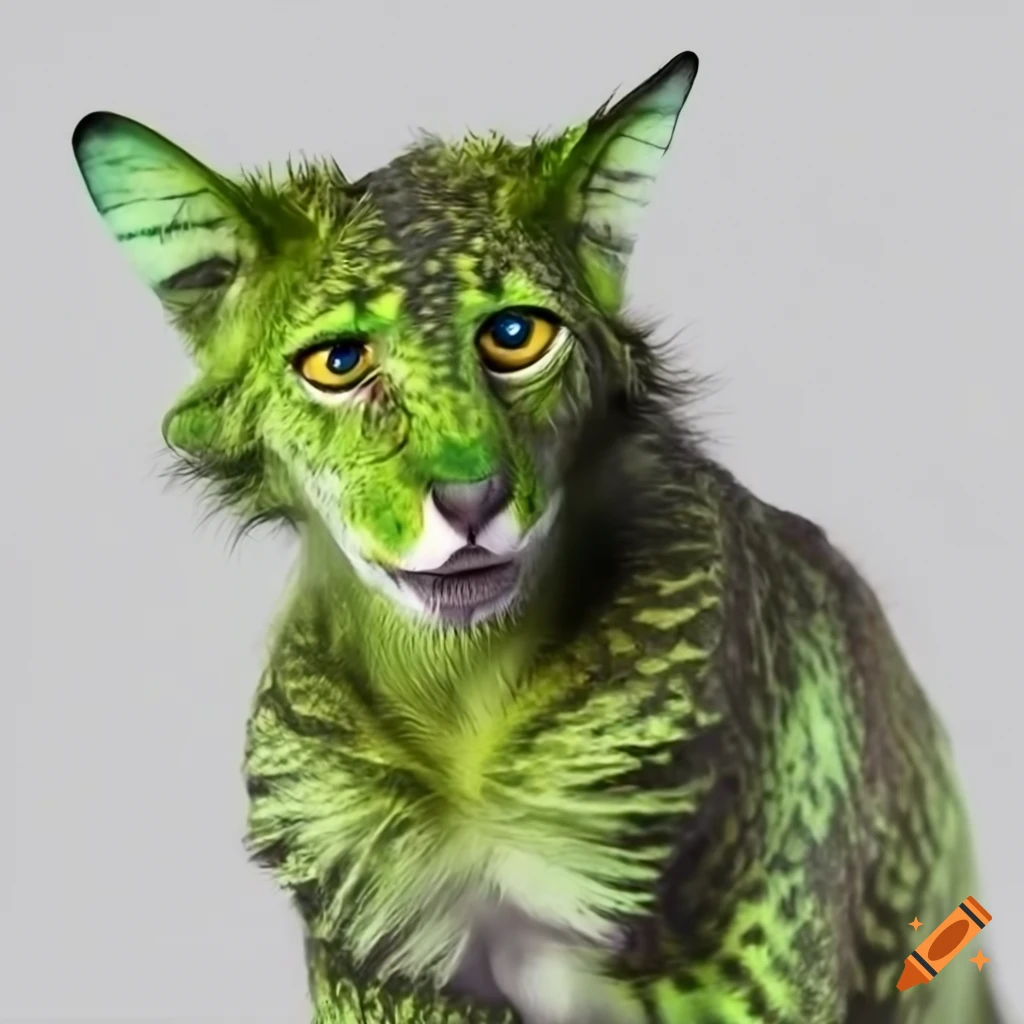 Imaginative furry green predator on white background on Craiyon