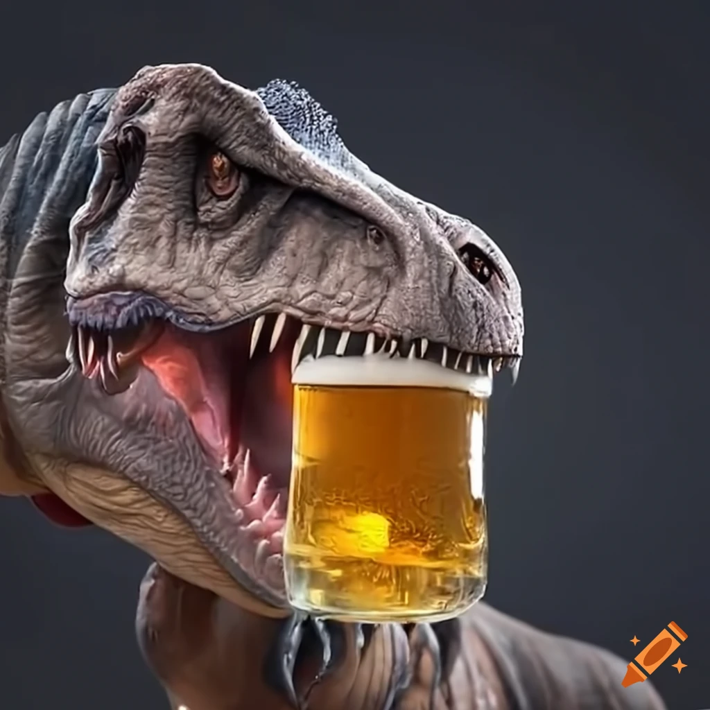 Tyrannosaurus rex enjoying a beer on Craiyon