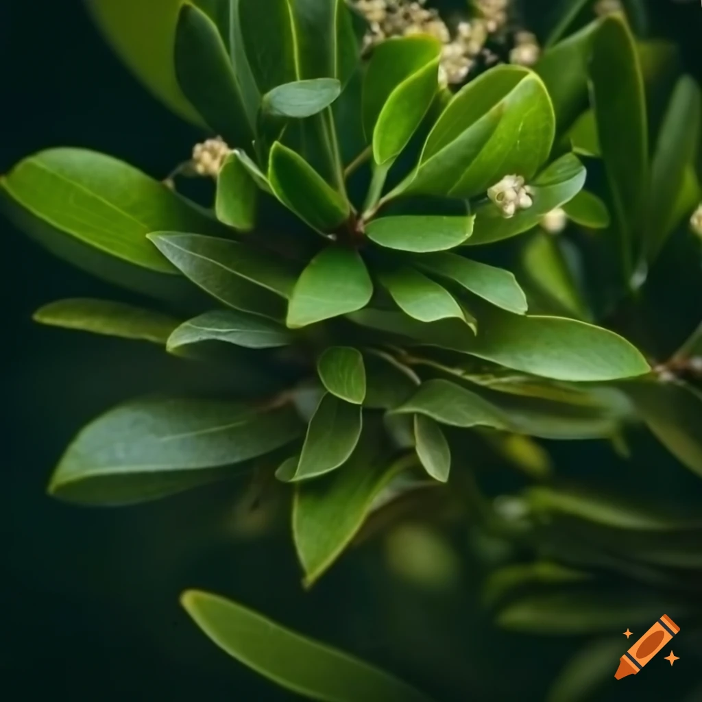 Close up of myrtle tree leaves and greenery on Craiyon