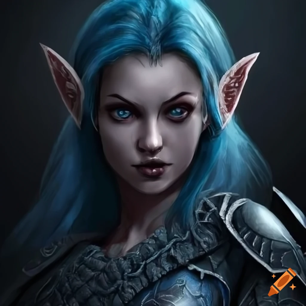 Beautiful elf with dark blue hair in quilted armor on Craiyon