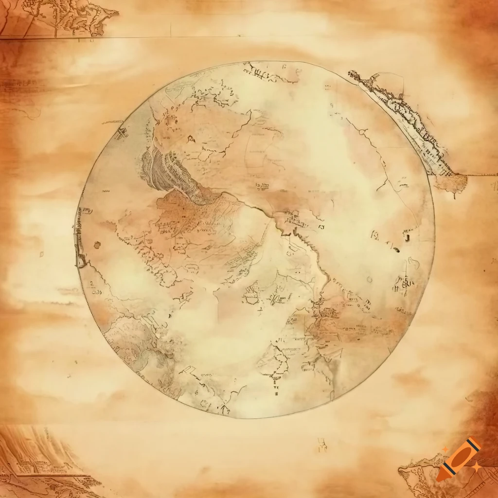 Fantasy map of a desert planet on old paper on Craiyon