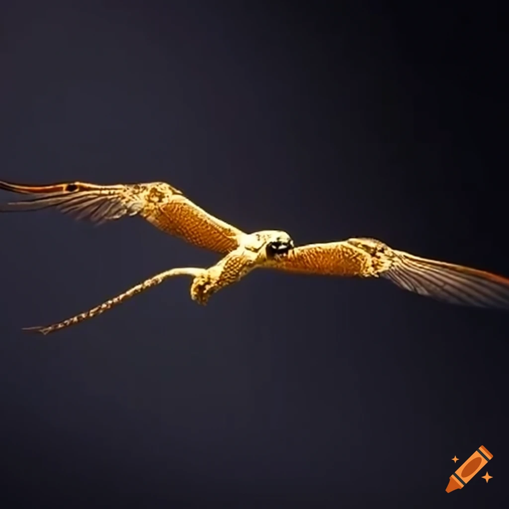 Black winged snake with gold trim flying over red rocks on Craiyon