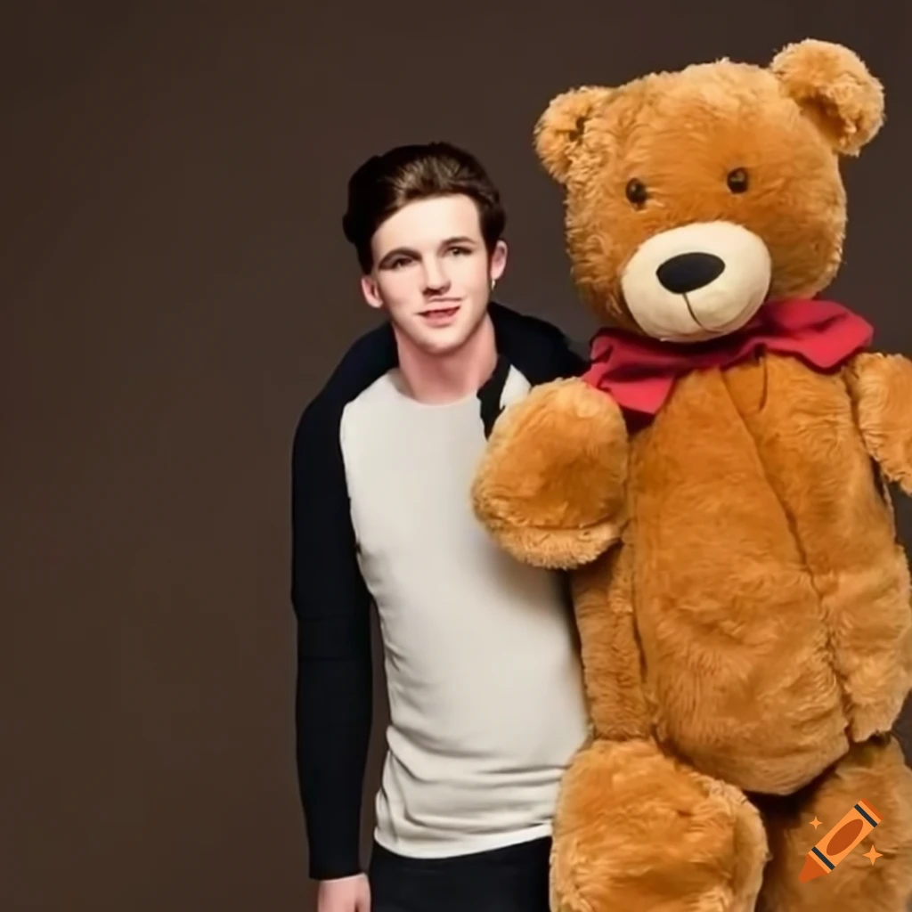 Drake bell in a teddy bear costume, playful portrait on Craiyon