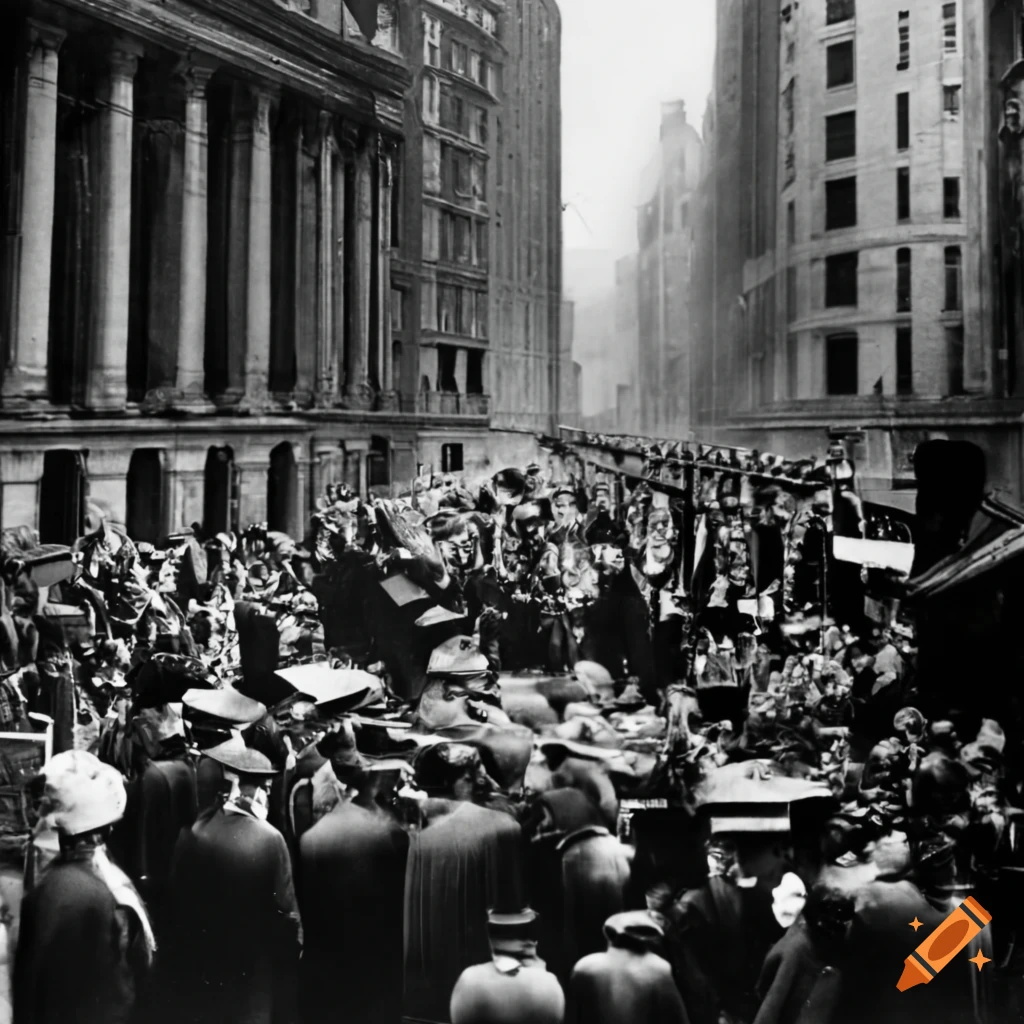 Historical photograph of the 1929 wall street stock market crash on Craiyon