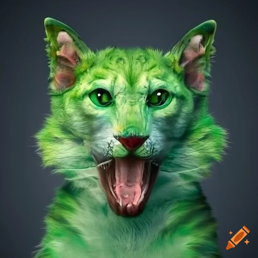 Imaginative furry green predator on a white background on Craiyon