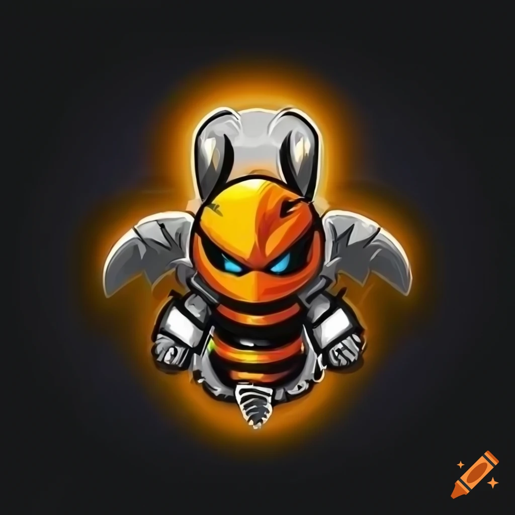 Angry mascot logo featuring a bee, dj robot with headphones on Craiyon