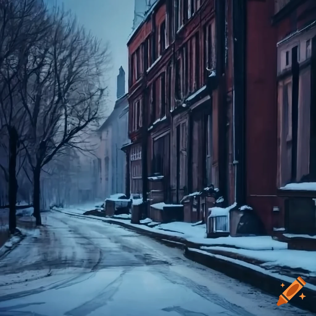 Deserted street on a cold afternoon on Craiyon
