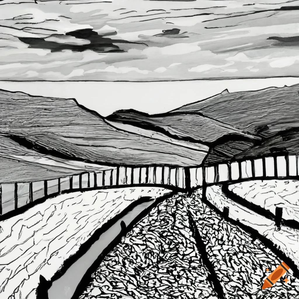 Yorkshire Dale view with roads and fields influenced by David Hockney ...