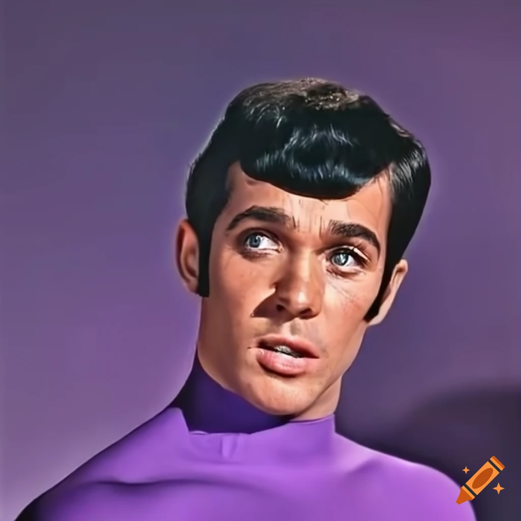 Portrait of a 27-year-old American man in amethyst hero spandex ...