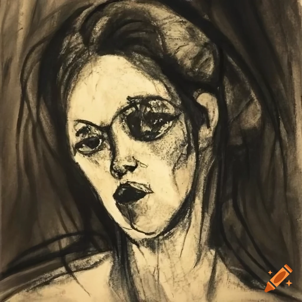 Charcoal sketch portrait in german expressionism style on Craiyon