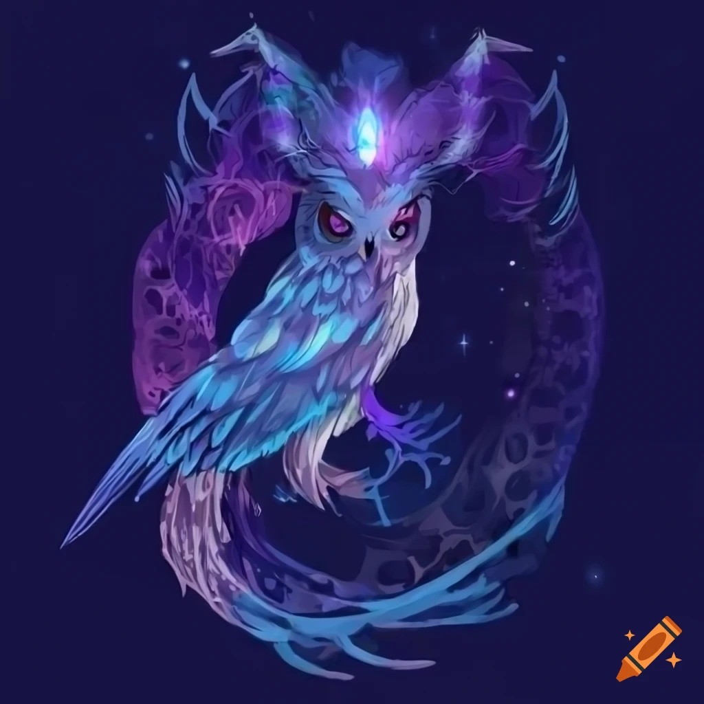 Astronomy-themed raven owl hybrid demon in ethereal anime style on Craiyon