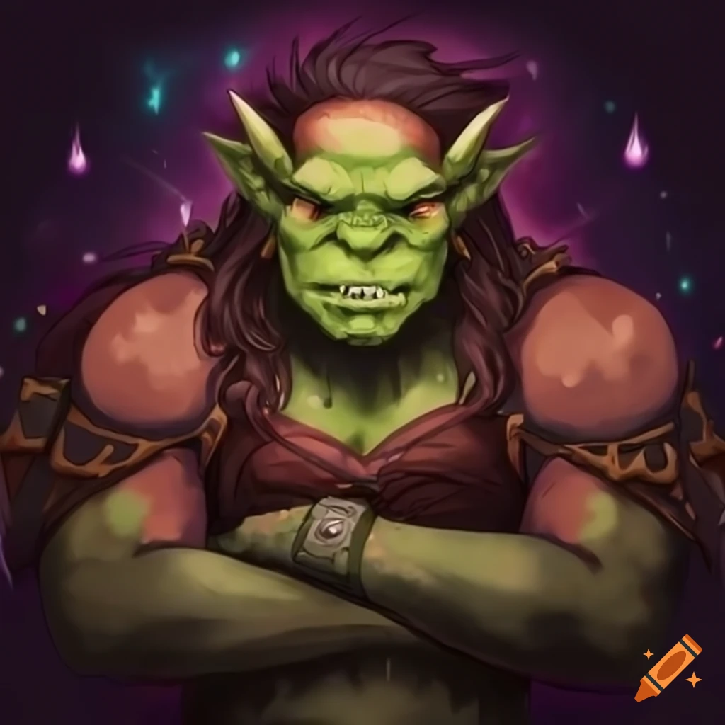 Anime portrait of a magical orc with crossed arms on Craiyon