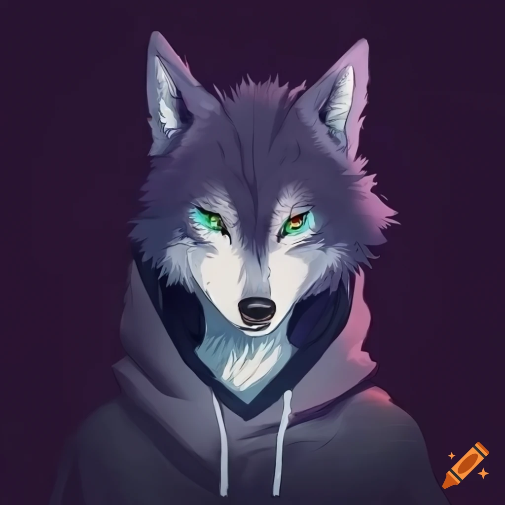 Anime wolf wearing a hoodie on Craiyon