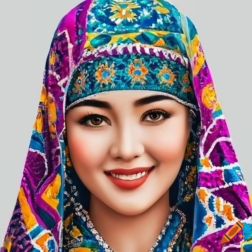 Young Uzbek woman in modern-national attire on transparent background ...
