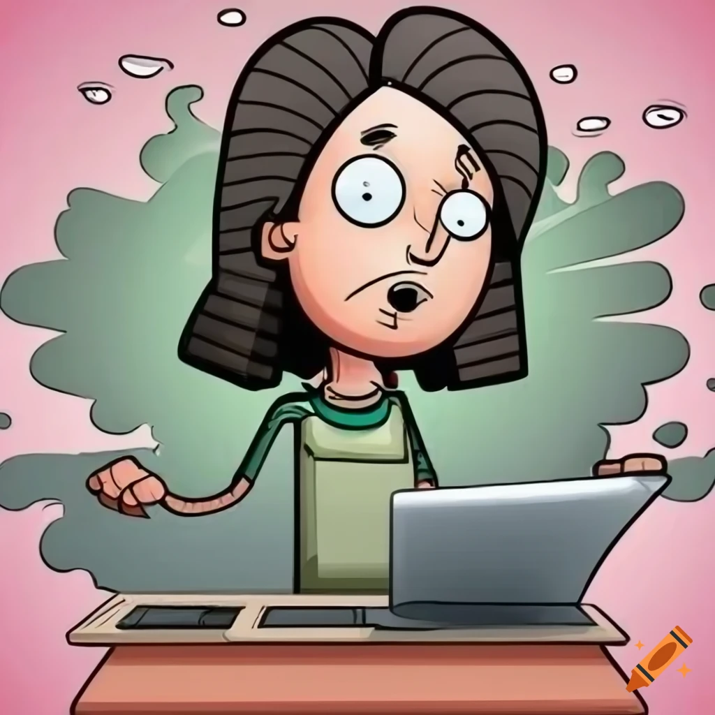 Colorful cartoon illustration of a woman working intently on Craiyon