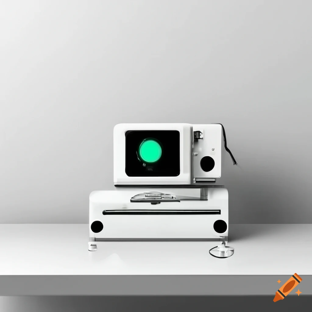 80s-style mind machine on a table against a white background on Craiyon