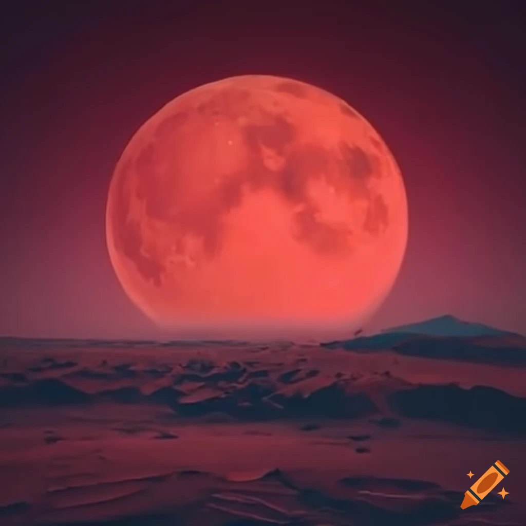 Frosty winter night under a red martian moon on Craiyon