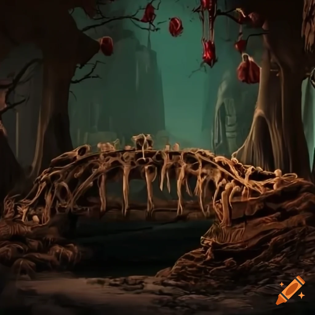 Bone bridge inspired by tim burton in 4k resolution on Craiyon