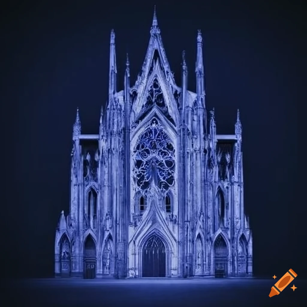 Detailed blueprint of a gothic cathedral on Craiyon