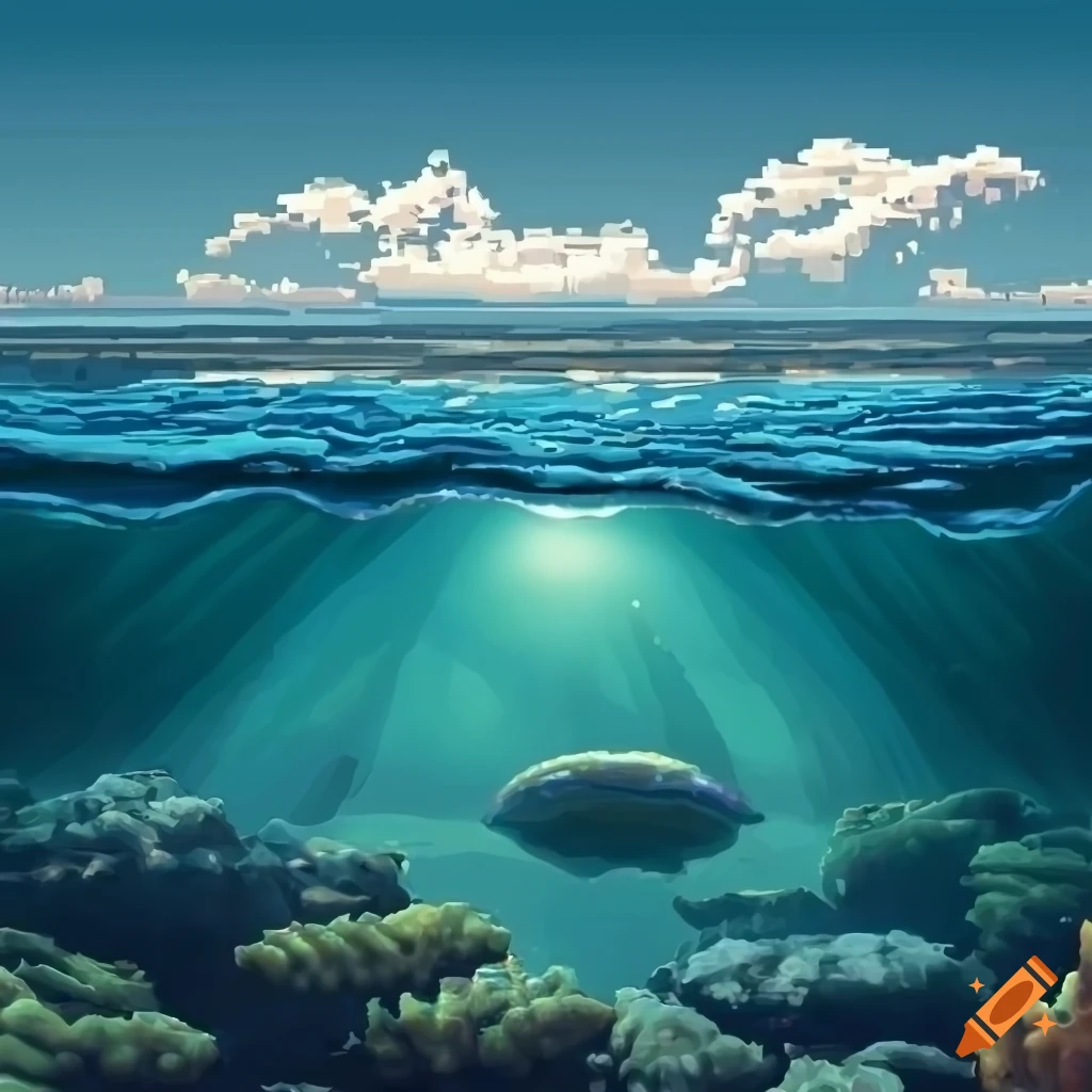 Serene Silurian seascape with clear blue sky and puffy clouds ...