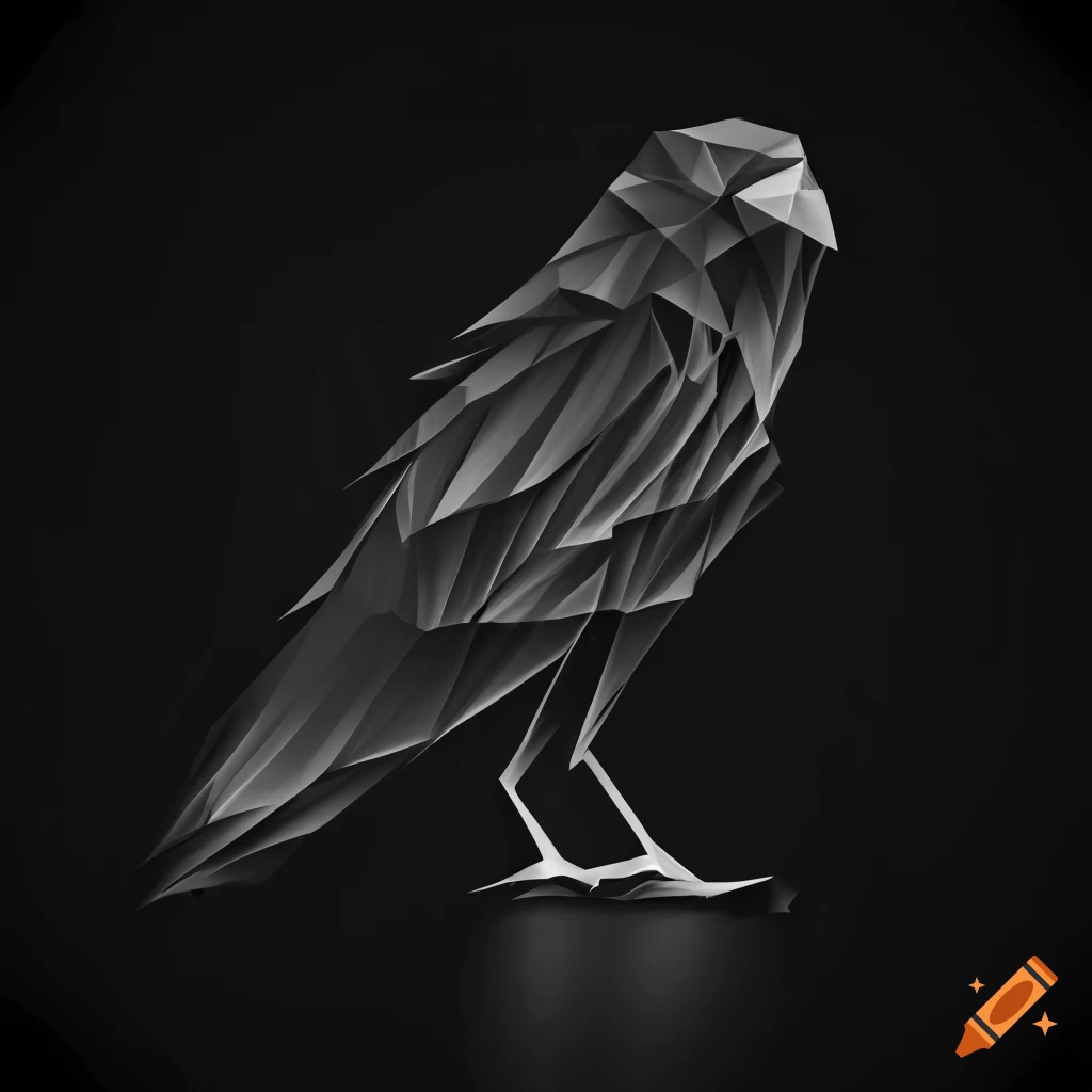 Abstract white polygon raven on a black background on Craiyon