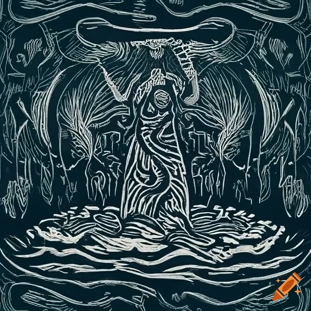 Bog goddess emerging from swamp surrounded by mysterious animals and ...