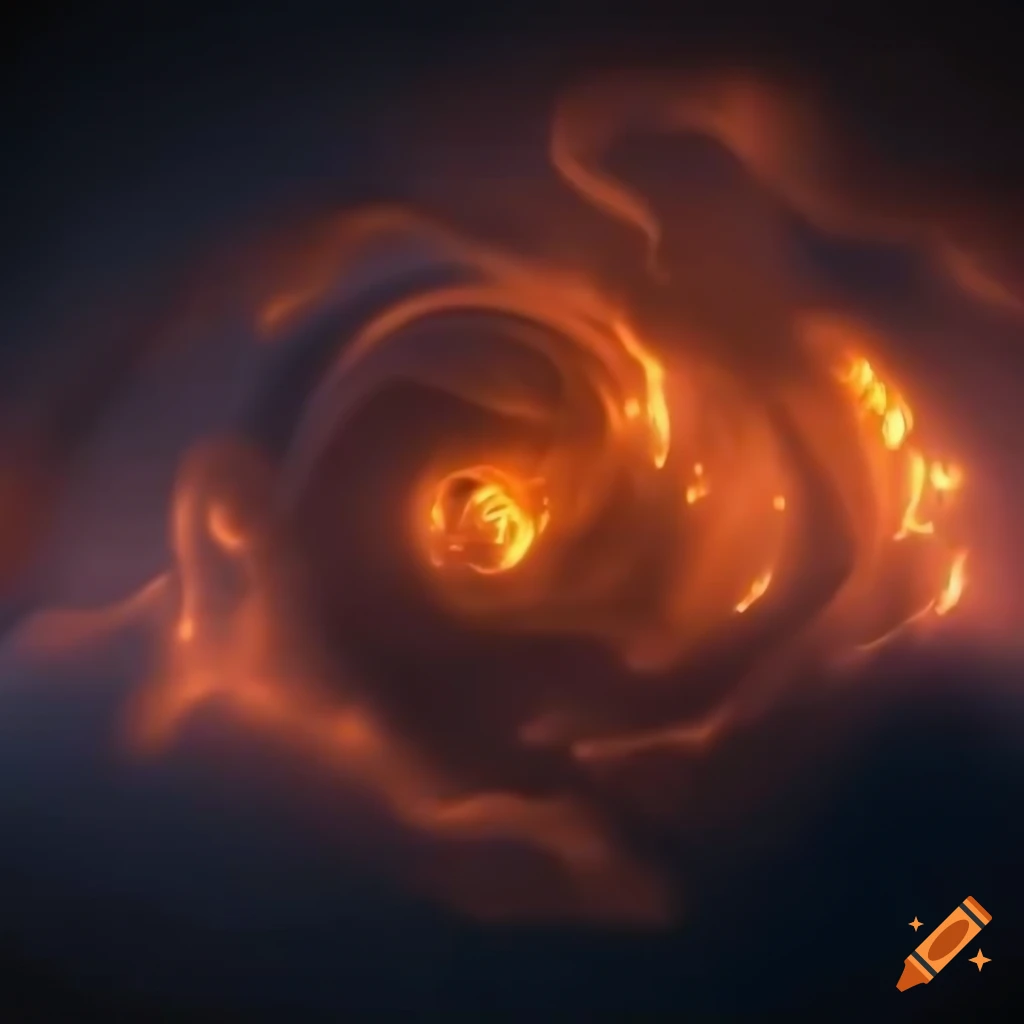 Stormy wind around a fiery cloud in goldish silver electrum amalgam, in ...