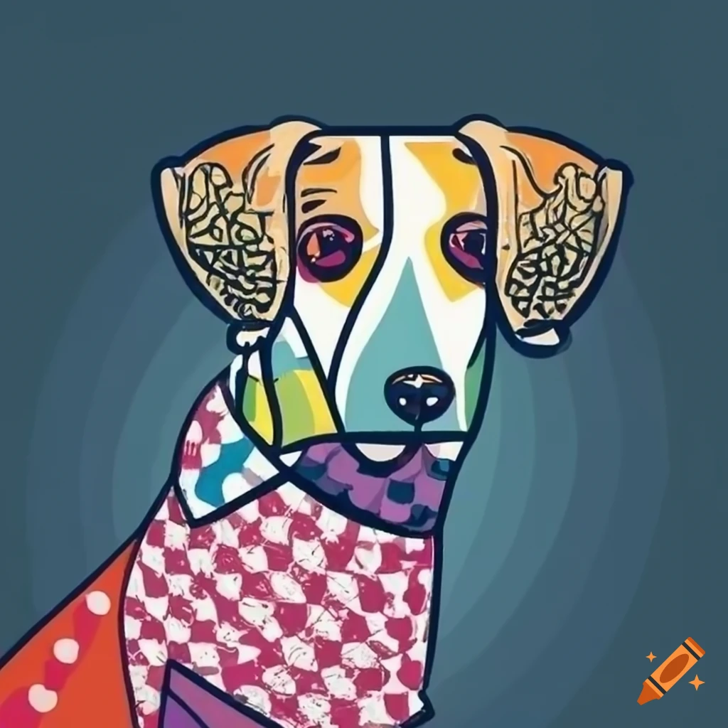 Dog wearing a t-shirt in picasso style on Craiyon