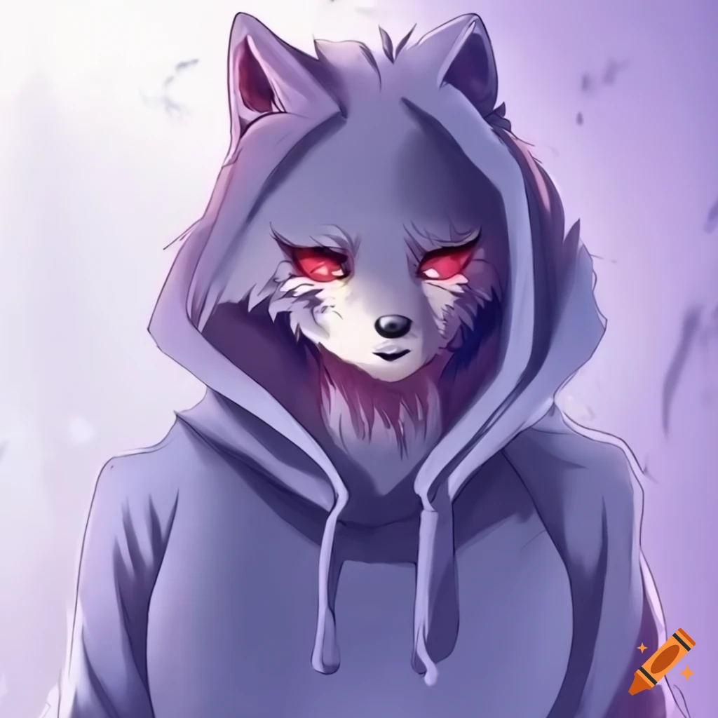 Anime wolf in hoodie crying on Craiyon