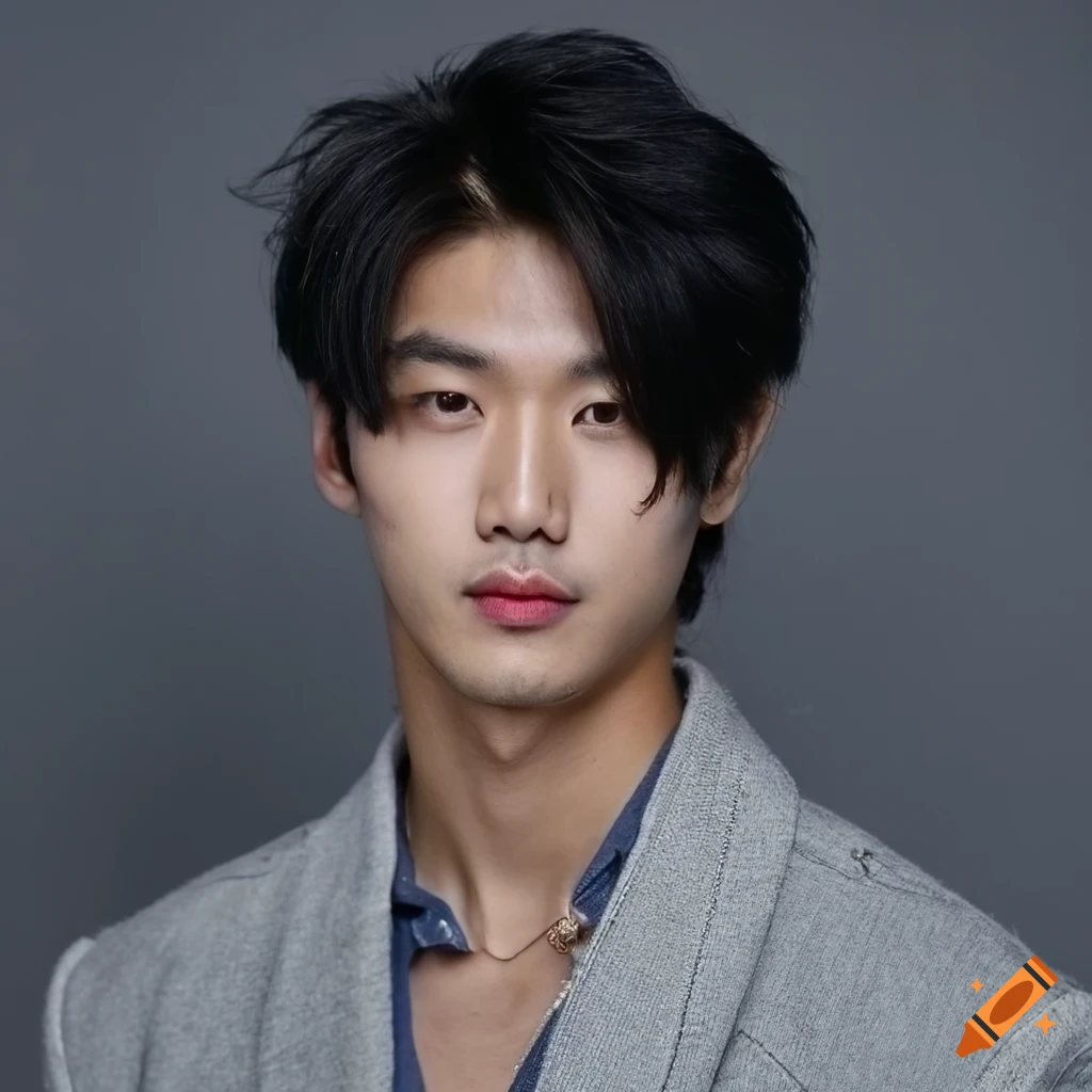 Charm clouded male with asian pedigree and sharp eyes, rosy lips, and ...