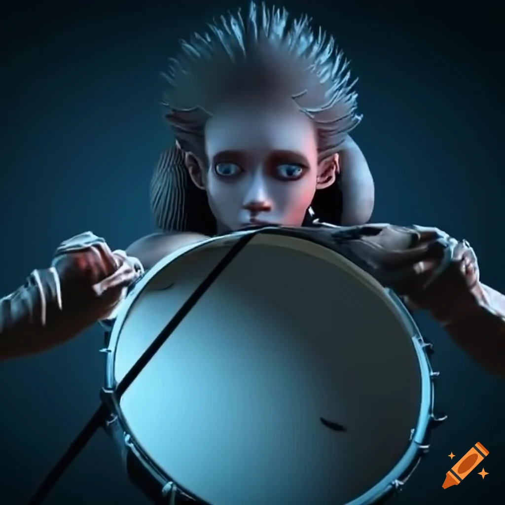 Cgi human playing a snare drum in a digital setting on Craiyon