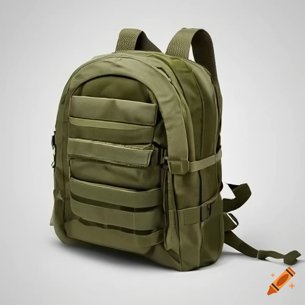 Military combat olive green backpack on Craiyon