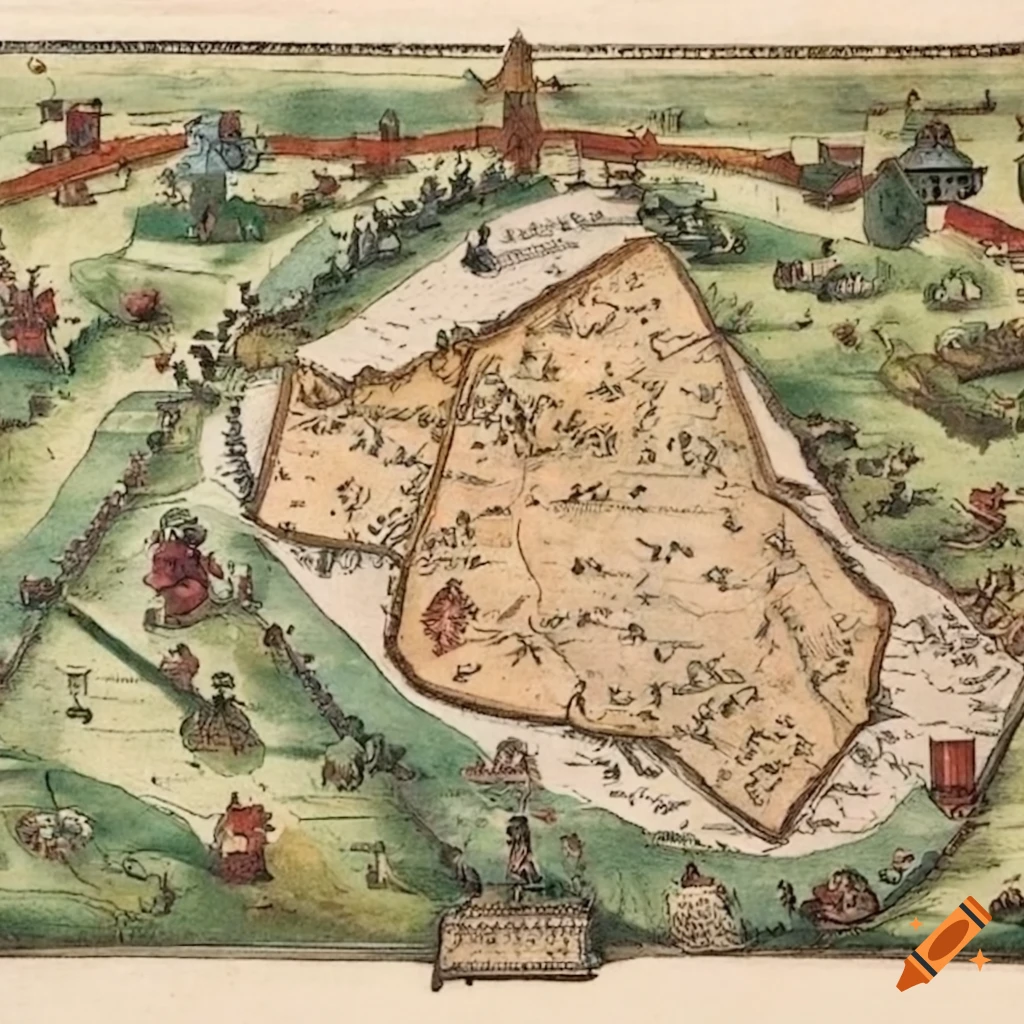 14th-century european village map with a manor house at the center on ...