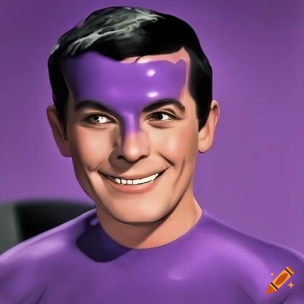 Dorky handsome young man wearing amethyst hero spandex suit in a tv ...