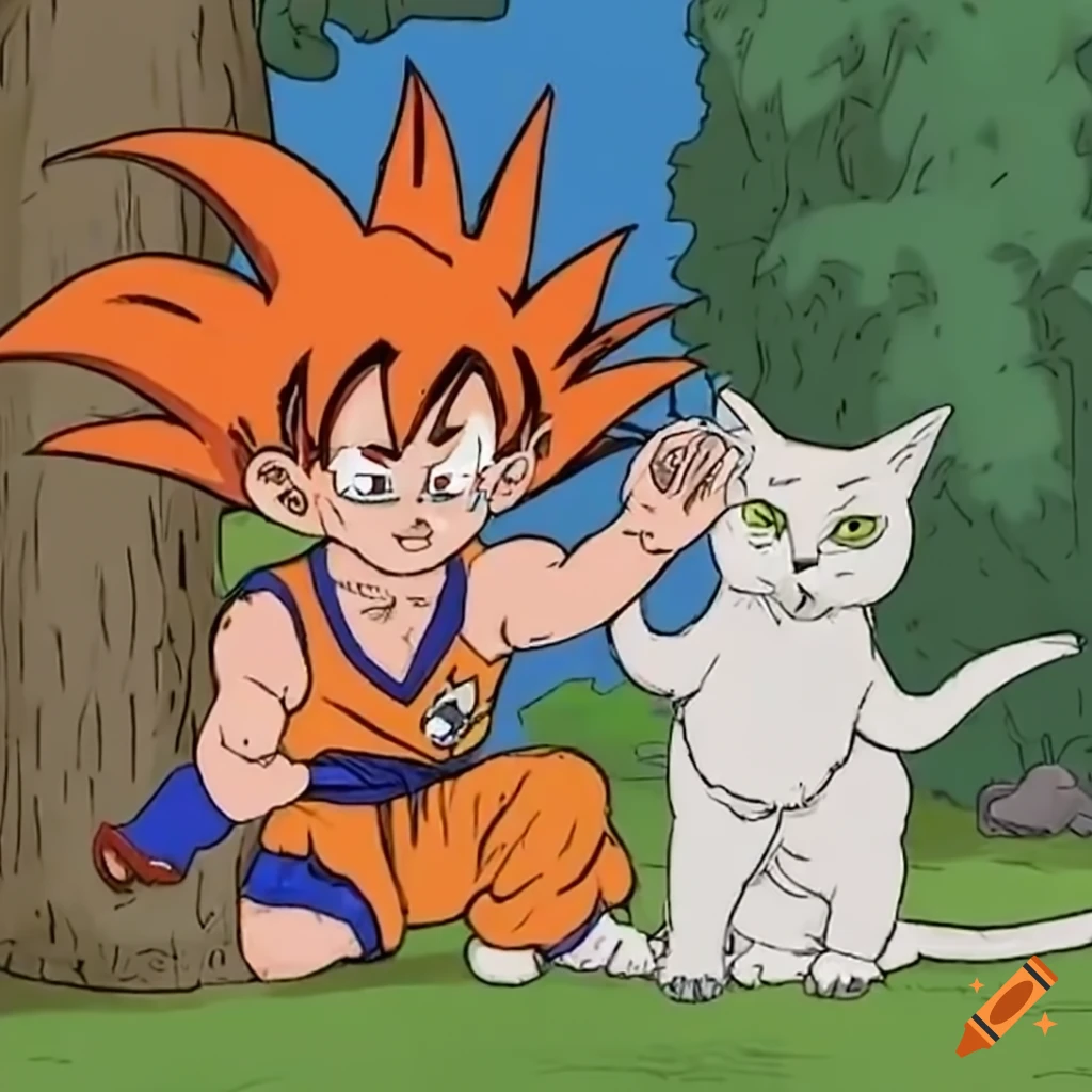 Goku petting a cat on Craiyon