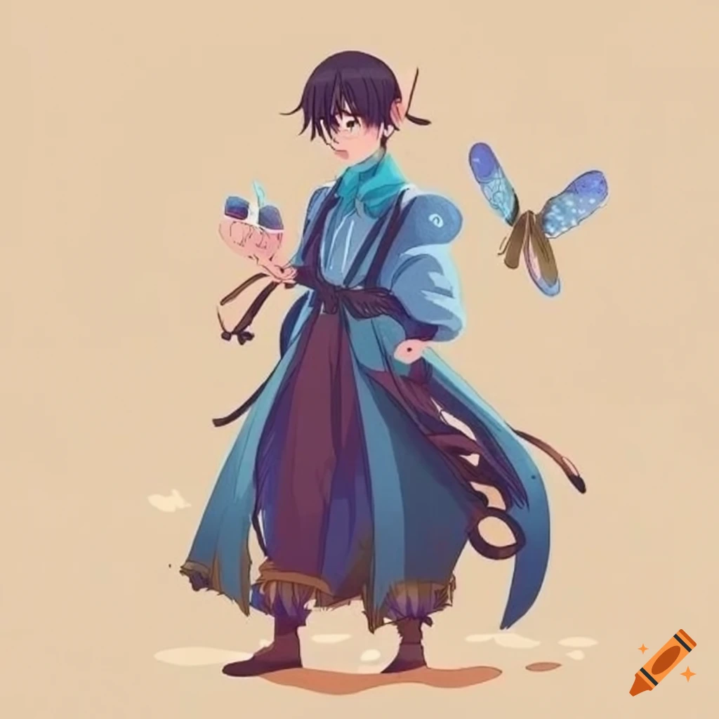 Anime style elf man with moth features in Spanish inspired clothing ...