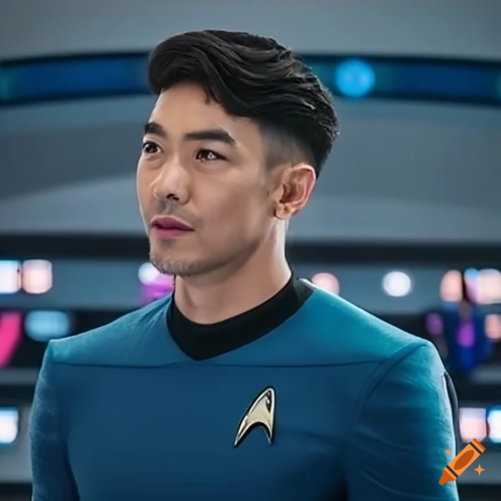 Cadet Hikaru Sulu in blue science uniform from Star Trek Strange New ...