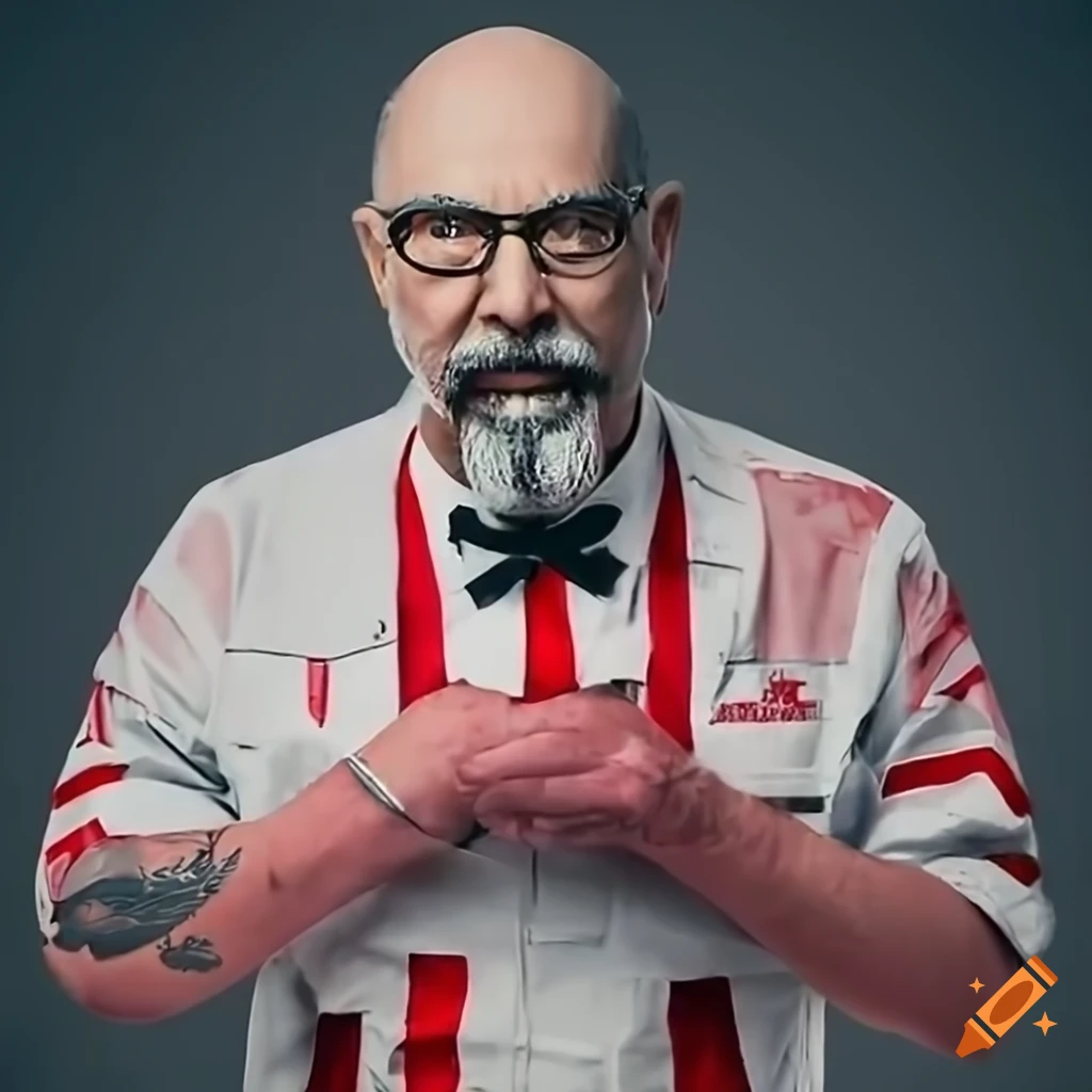 Bald man with black and grey beard in kfc uniform on Craiyon