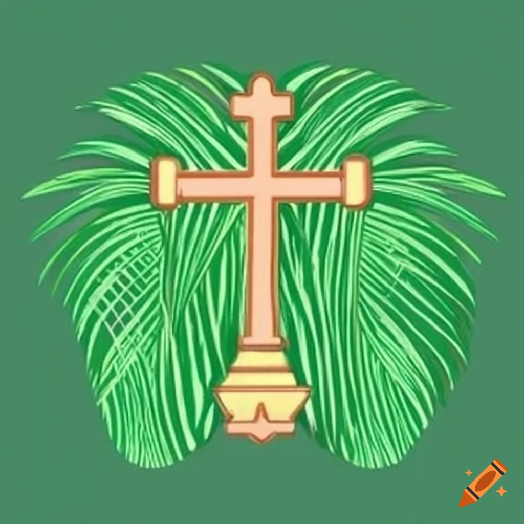 Symbolic image of palm leaf, cross, and regal crown for Palm Sunday on ...