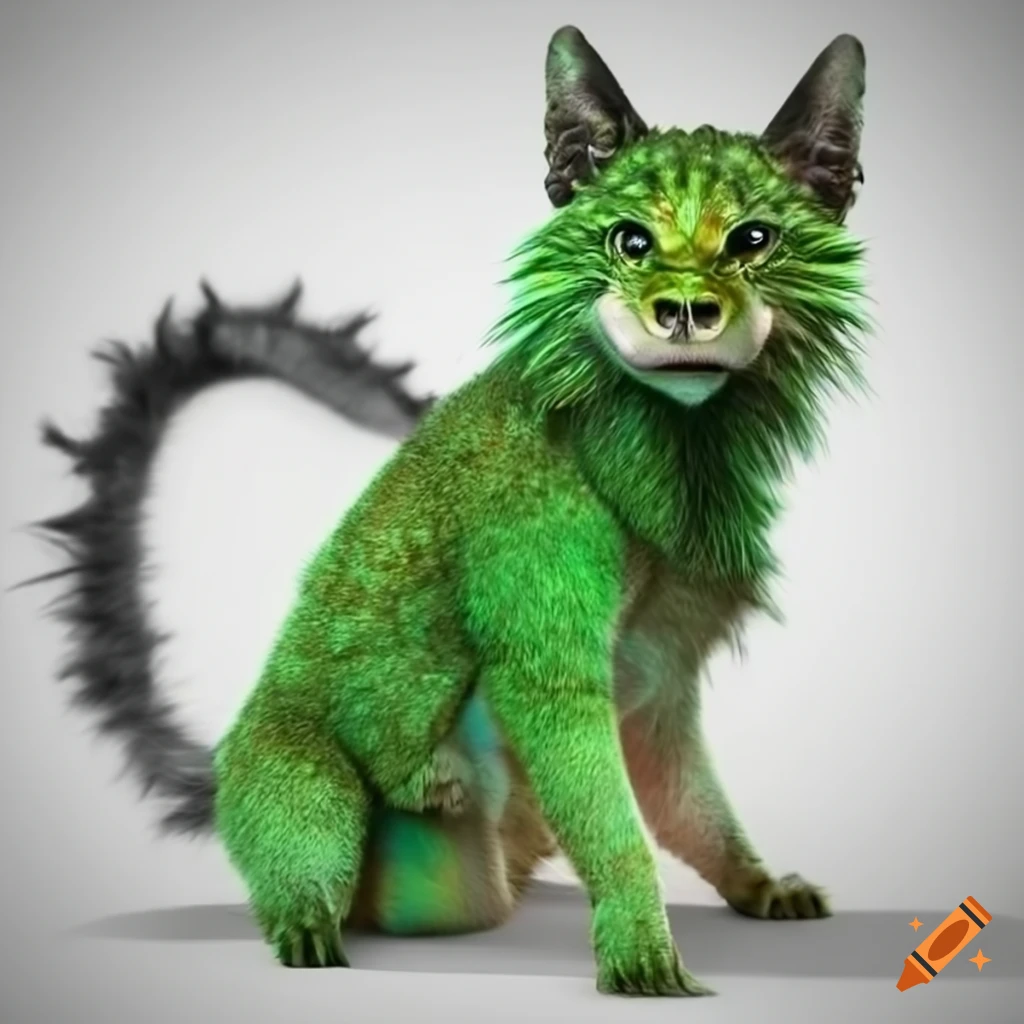 Imaginative furry green predator on a white background on Craiyon