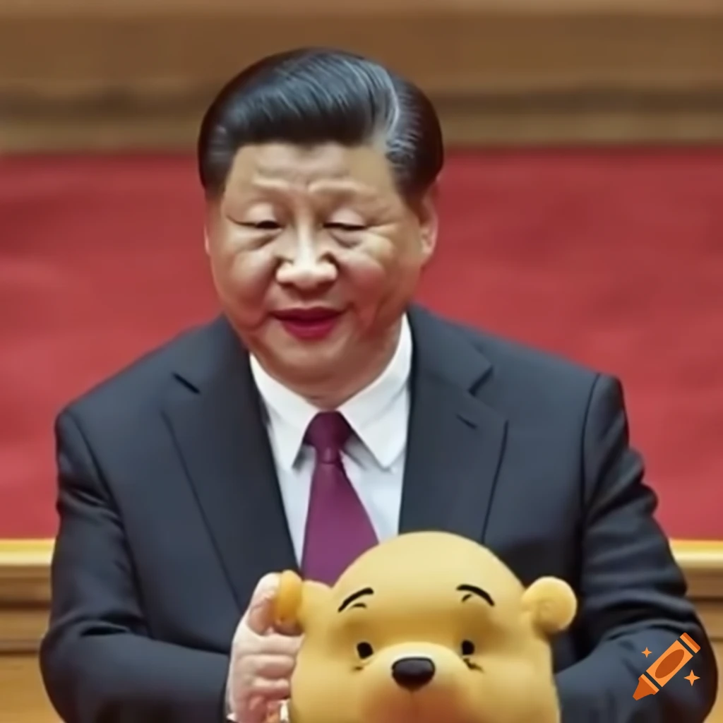 Xi jinping holding a tiny winnie the pooh on Craiyon