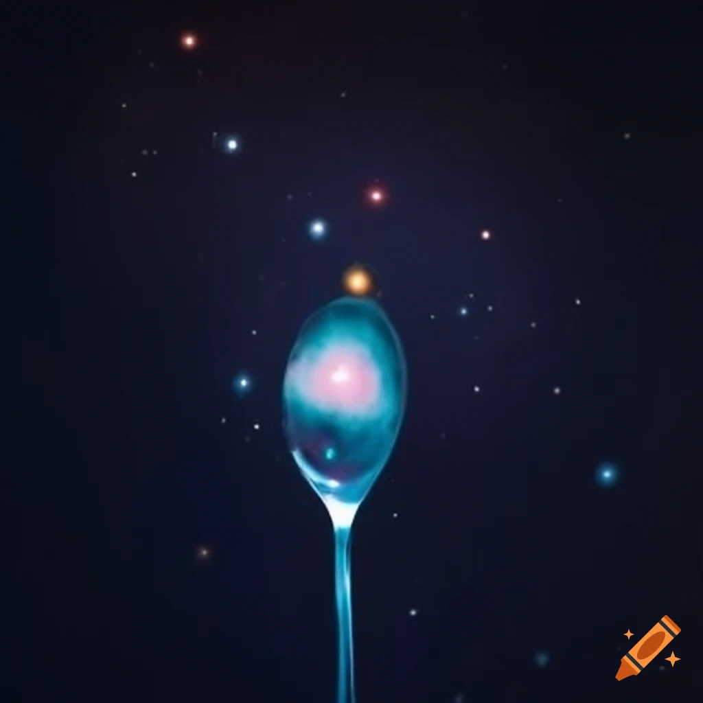 Spoon floating past a nebula in space on Craiyon