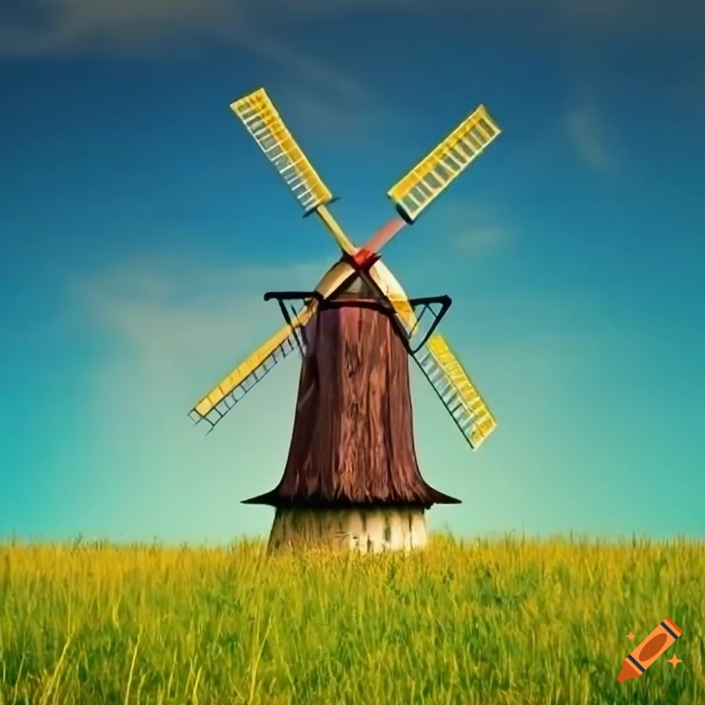 Graceful windmill with 4 wings in a meadow on Craiyon