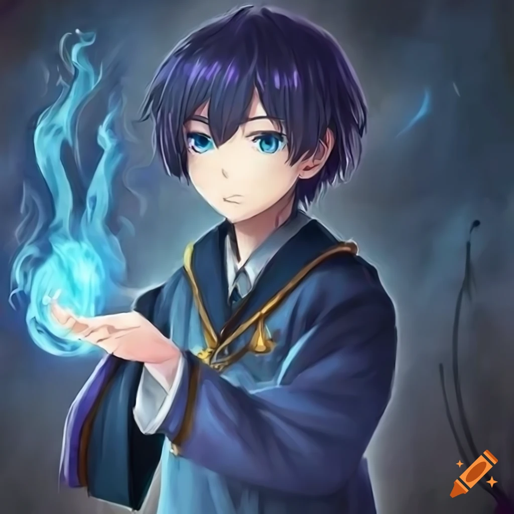 Anime portrait of a mystic wizard casting blue fire spell on Craiyon