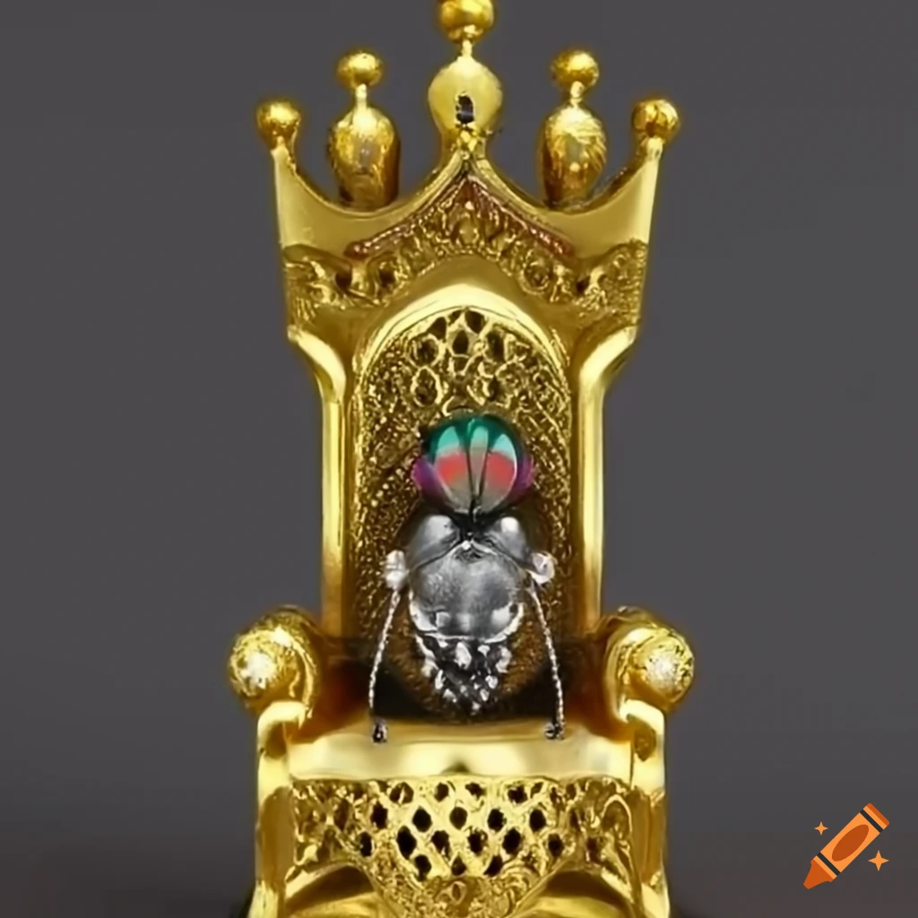 House fly with gold crown on a gold throne with diamonds around on Craiyon